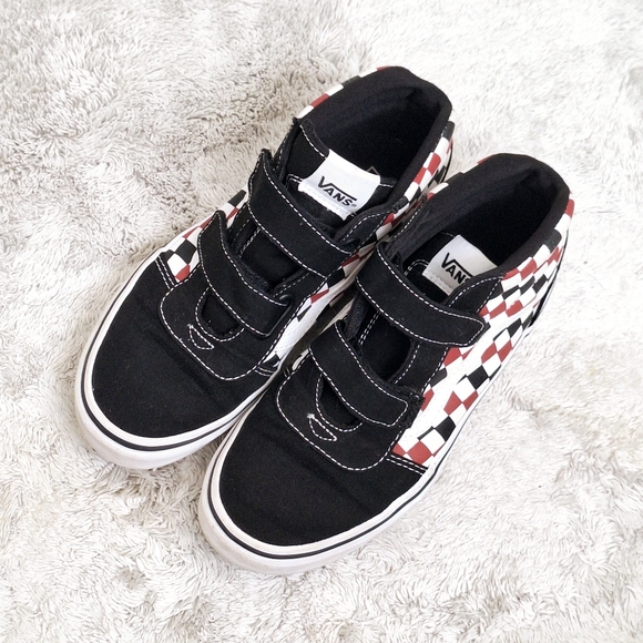 Vans | Shoes | Vans High Top Black And Red Sneakers With Checkerboard ...